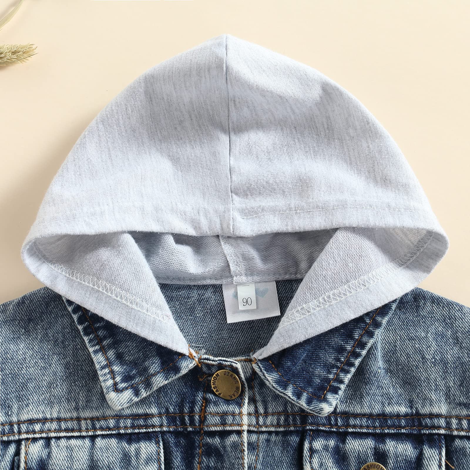 Kids Toddler Baby Girl Boy Denim Jacket Hoodie Button Coat Top Spring Fall Outfit Clothes (Grey, 4-5 Years)