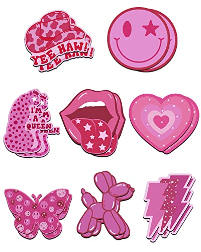 16PCS Pink Preppy Fridge Magnets, Good Magnetic, Locker Decorations for Girls in Middle School Waterproof Refrigerator Magnets Aesthetic Pink Y2k Smiley Face Leopard for Office Kitchen Whiteboard
