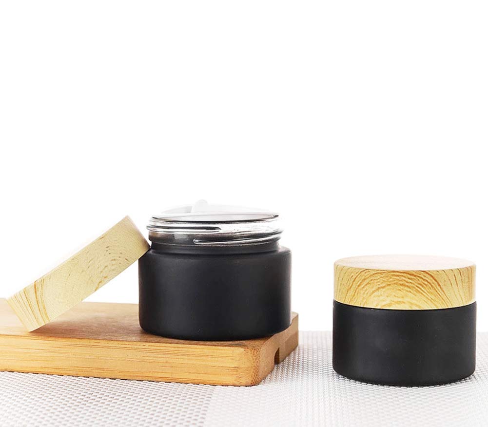 4 Pack 30 Gram Black Frosted Glass Cream Jar,Empty Sample Makeup Cosmetics Container Jar Pot With Seal Inner Liner for Face Cream,Lotion,Eye Shadow-FREE 4 Plastic Pick Stick