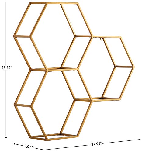Amazon Brand β Rivet Modern Hexagon Honeycomb Floating Wall Shelf Unit with Glass Shelves - 28" x 28" x 6", Gold