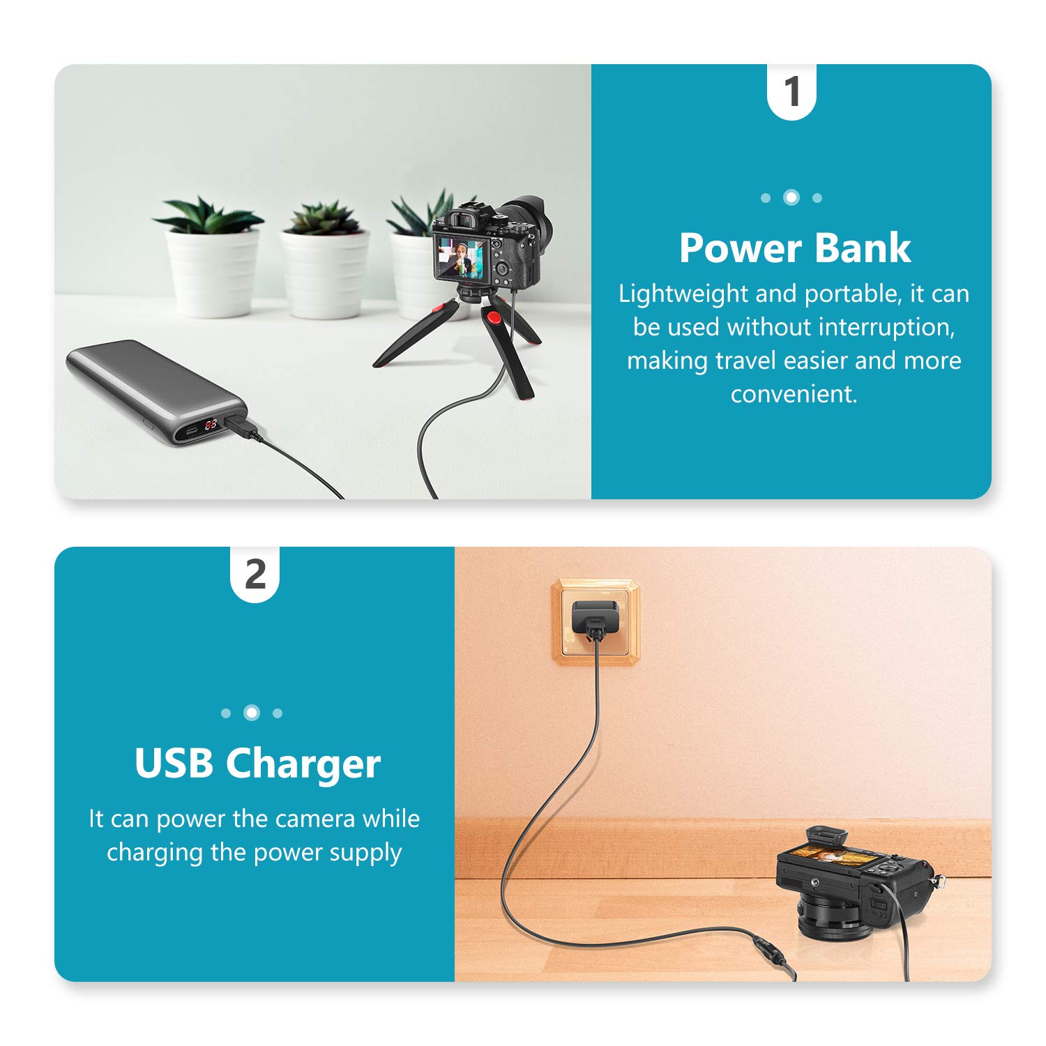 Neewer DC Coupler Replacement for NP-FW50 Dummy Battery Power Adapter with USB Cable Compatible with Sony A7 A7R A7S A7II A7RII A7SII A6500 A6400 A6300 A6100 A6000 NEX5 NEX7 DSC-RX10 II III IV