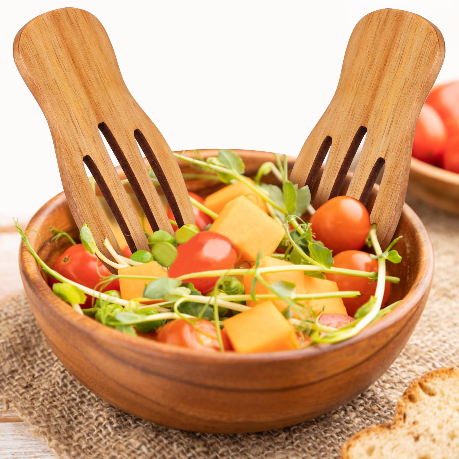 2 Pcs Acacia Wood Salad Server Wooden Salad Hands for Tossing Serving Pasta Salad Tongs Salad Tong Set Mixing Salad Servers