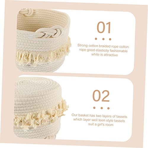 Alipis Rope Storage Blue Woven Storage Baskets Storage Bins for Clothes Weave Basket Storage Basket for Nursery Woven Tassel Containers Bathroom Towels Baskets Sundries Holder Cotton Baby