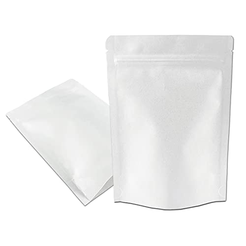 50 Pieces 3.5x5.5 inch White Kraft Paper Zipper Lock Resealable Bags Inner Aluminum Foil Stand up for Zip Bulk Food Storage Lock Airtight 5.1mil Mylar Bag