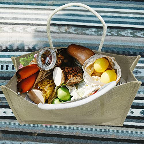 XMRSOY 6 Pack Reusable Burlap Tote Bag,Large Jute Bag Handle Grocery Shopping Bags Water Resistant Bridesmaid Burlap Bag for Travel Beach