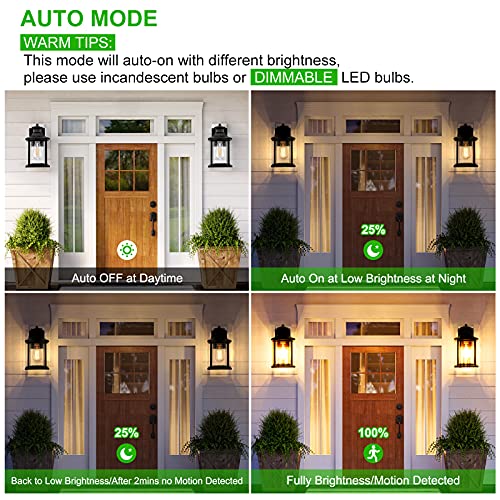 2-Pack Motion Sensor Outdoor Wall Lanterns, Waterproof Dusk to Dawn Outdoor Wall Sconces, Motion Activated Patio Wall Light Fixtures, Clear Glass Porch Lights Wall Mount for Entryway Doorway Garage