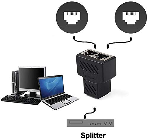 RJ45 Splitter Adapter, Minriu 1 to 2 Port USB to RJ45 Socket Adapter Interface Ethernet Adapter 8P8C Extender Plug LAN Network Connector for Cat5, Cat5e, Cat6, Cat7, Black 1