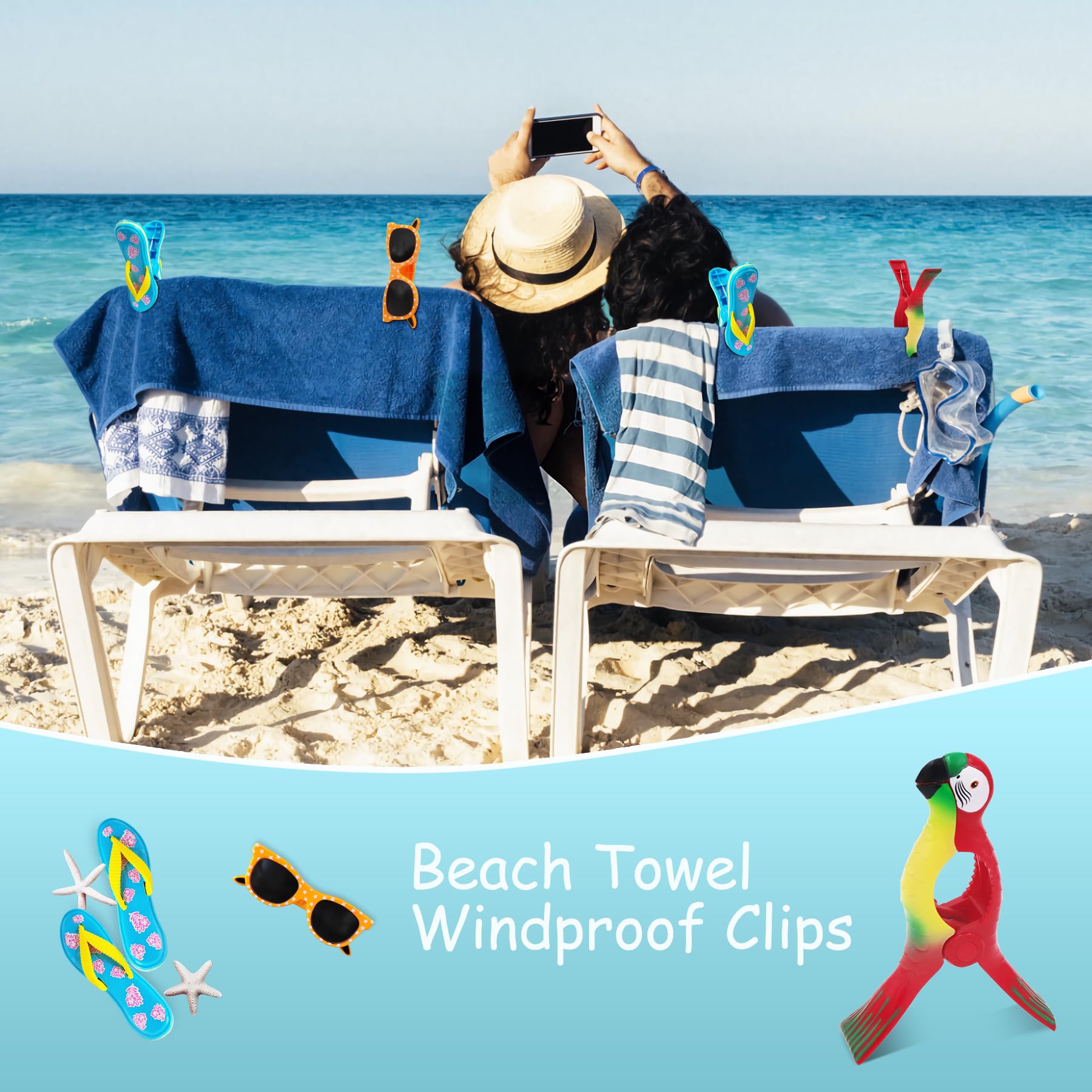 2 Pcs Beach Towel Clips Holders Portable Towel Clips for Chairs Beach Chair Clips Beach Towel Clips(Red Parrot)
