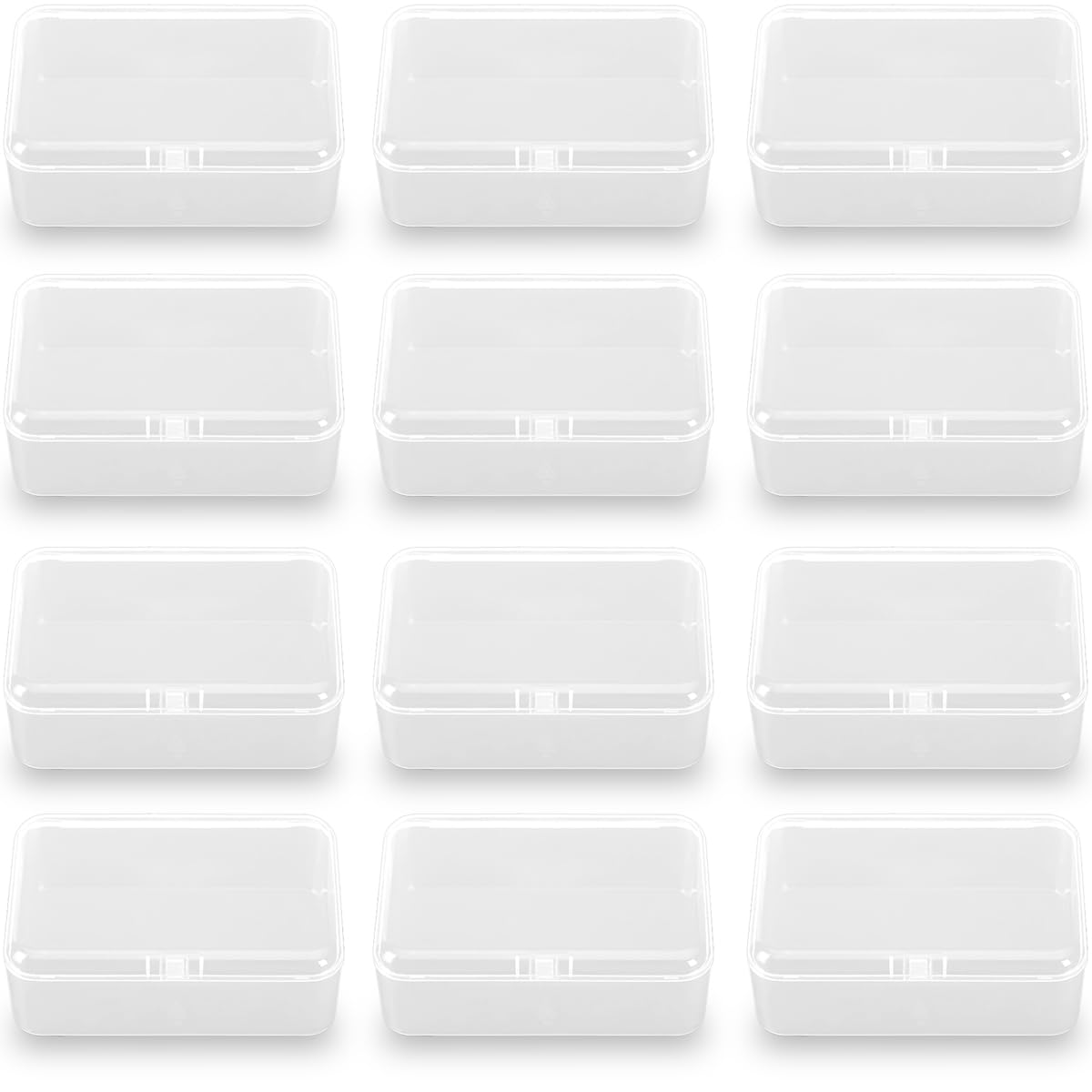 12 Pack Rectangular Clear Plastic Organizer Storage Box Containers with Lid for Beads and More (3.54 x 2.36 x 1.38 Inch)