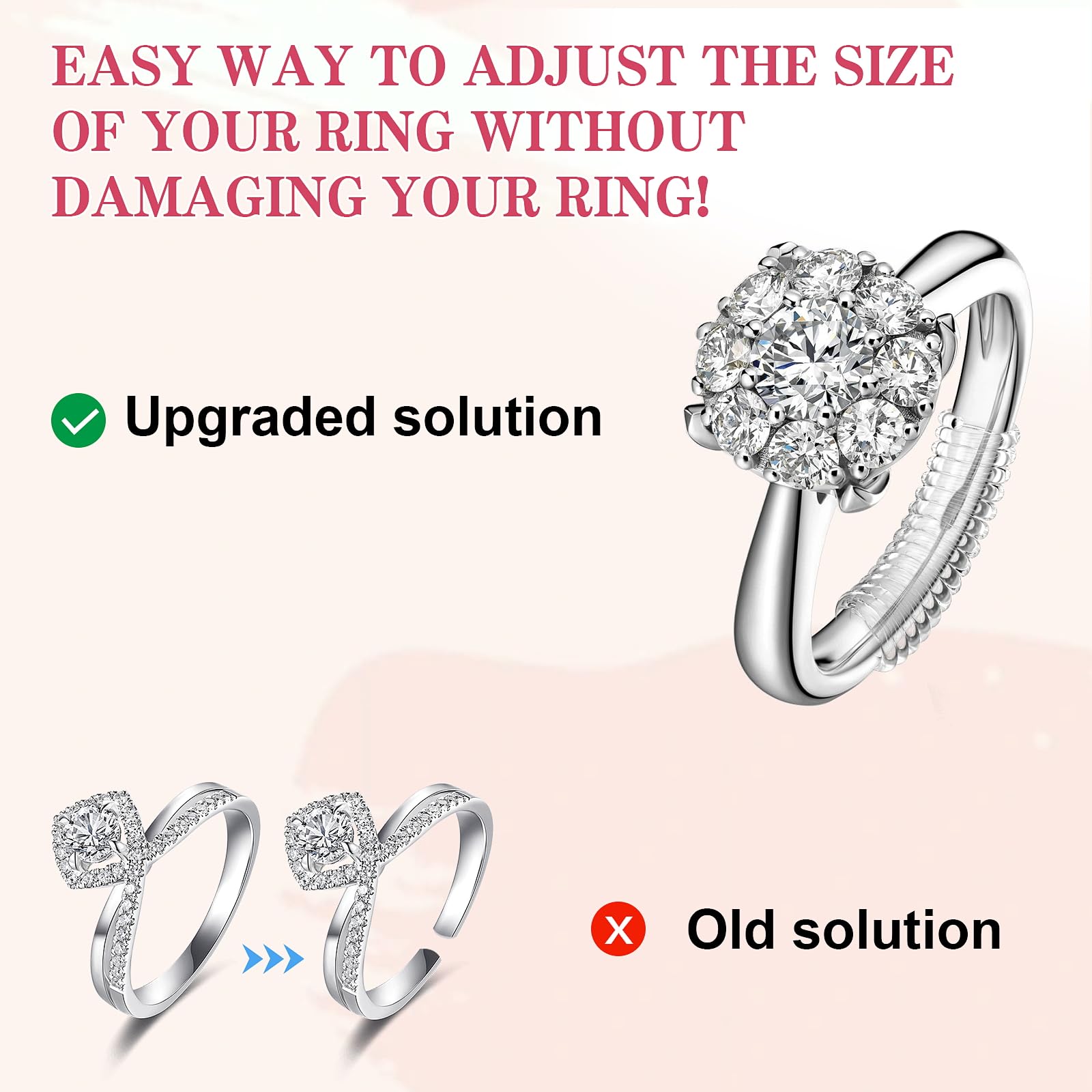 12 Pack Ring Sizers for Loose Rings - 4 Sizes Clear Silicone Ring Size Adjuster, Invisible Ring Guard, Spiral Resizer, and Tightener Spacer, Non-Slip Fit, Adjustable and Comfortable, for Women and Men