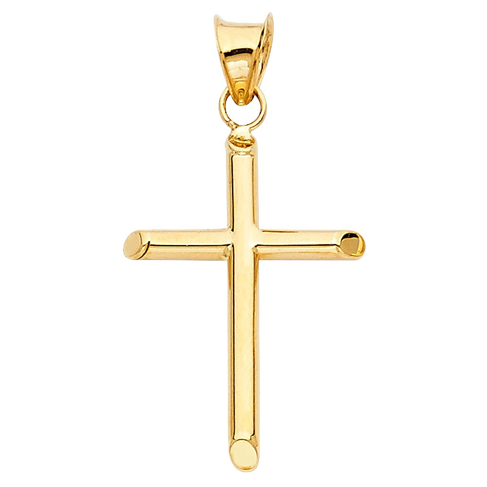 14K Yellow Gold Classic Cross Pendant - 22 x 17 MM Jesus Engraved Pendant Polished Finish - 14K Gold Stamped Religious Pendant - Great Choice for Women and Men
