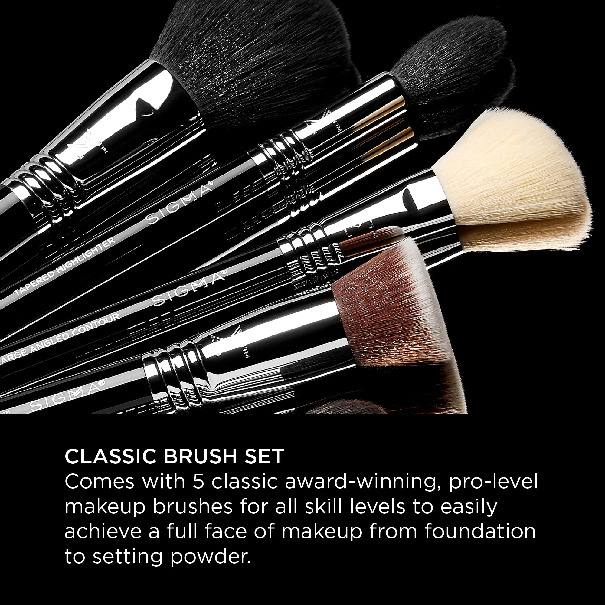 Sigma Beauty Makeup Brush Set – Set of 5 Classic Makeup Brushes for Full Face, Professional Makeup Brushes for Foundation, Concealer, Blush/Powder, Contour, and Highlight (5 pcs)