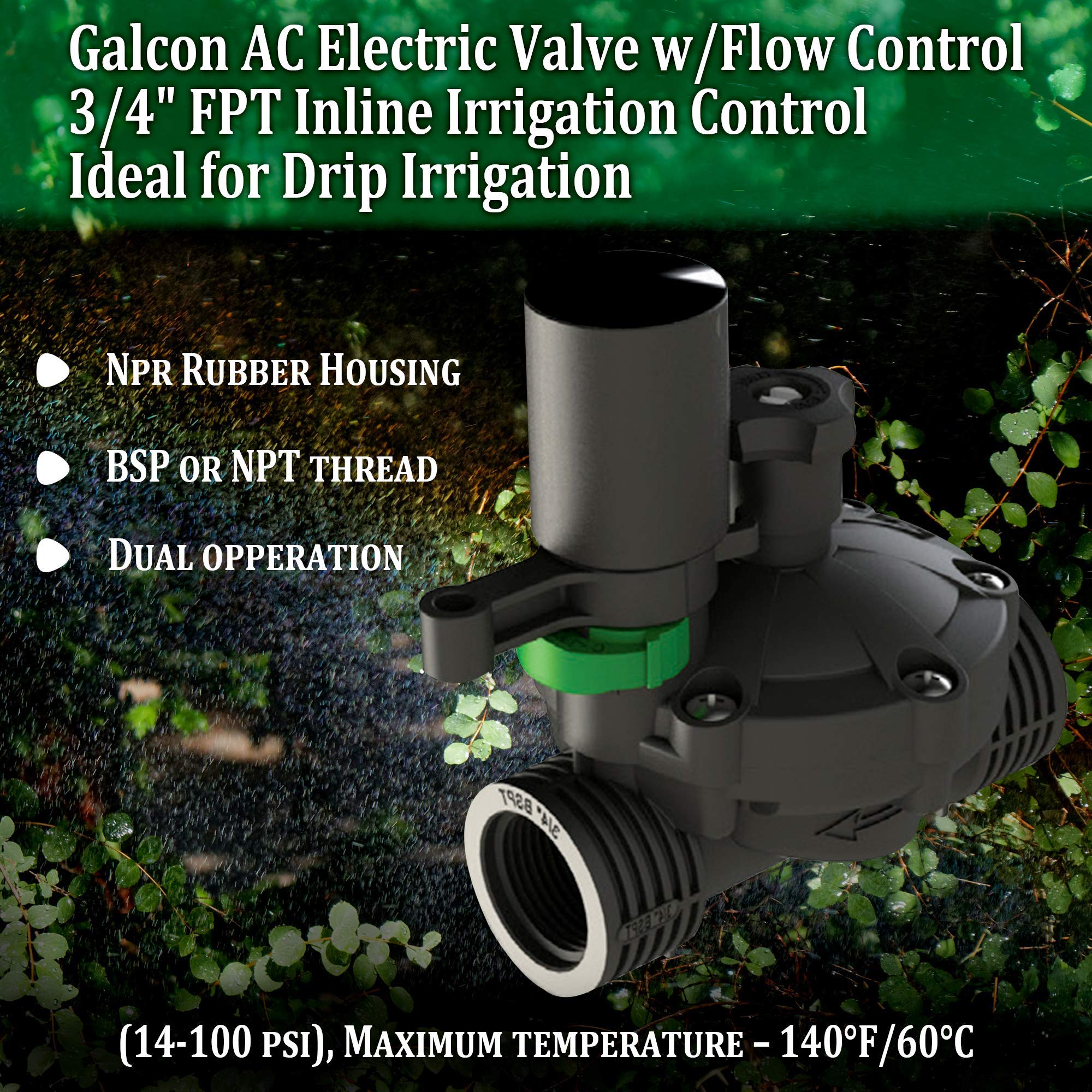 Galcon YLZ 3/4-inch Solenoid Globe Valve AC 24V FPT Irrigation Control Inline w/Flow Control Reinforced Plastic, Drip Irrigation, Greenhouse Residential & small Commercial Sites GAVASY312Q9