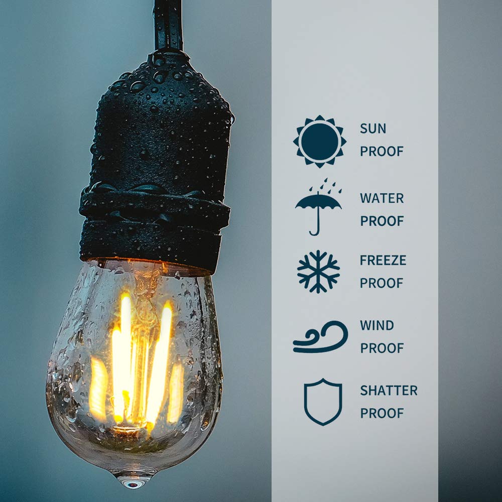 12 Pack S14 Light Bulbs, 2W, LED Replacement Outdoor String Light Bulbs,2700K Non Dimmable,Shatterproof Vintage Edison Outdoor Light Bulbs, E26 Base