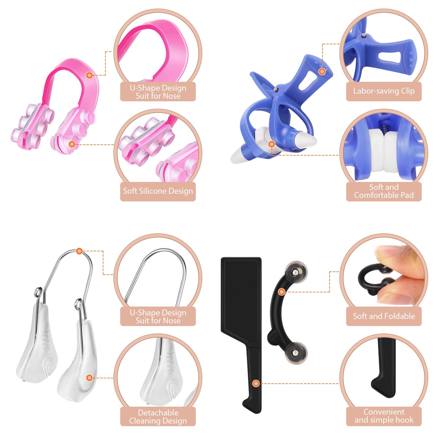 5 Pieces Nose up Lifting Clips Silicone Nose Bridge Slimming Clips Beauty Clip Tools for Women
