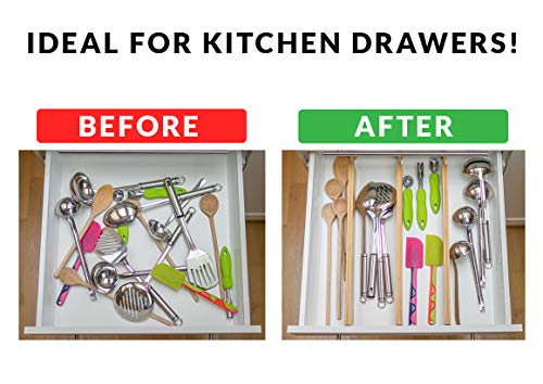 Bamboo Drawer Dividers Organizers 6-pack (12"-17") Adjustable Spring Loaded Drawer Divider Expandable Drawer Organizer Utensil Separators for Kitchen, Bedroom, Dresser, Office, Baby Drawers, Closet