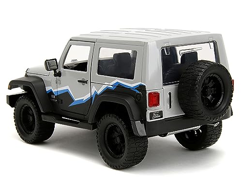 2007 Wrangler Gray and Black with Blue and White Stripes with Extra Wheels Just Trucks Series 1/24 Diecast Model Car by Jada 34194