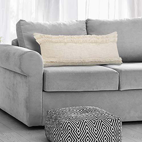 LR Home Beverly Fringed Solid Lumbar Throw Pillow, 1 Count (Pack of 1), Cream
