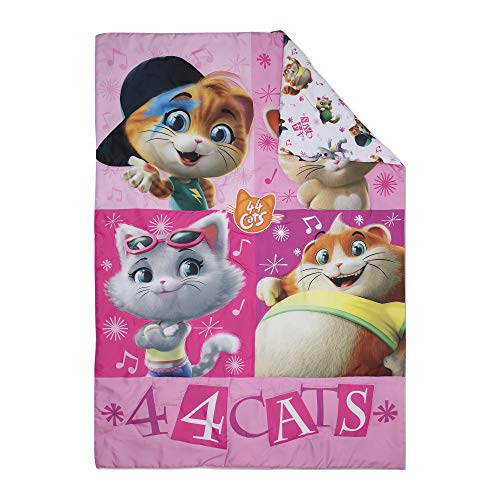 44 Cats 4 Piece Toddler Bedding Set - Includes Quilted Comforter, Fitted Sheet, Top Sheet, and Pillow Case, Pink (FFC102)