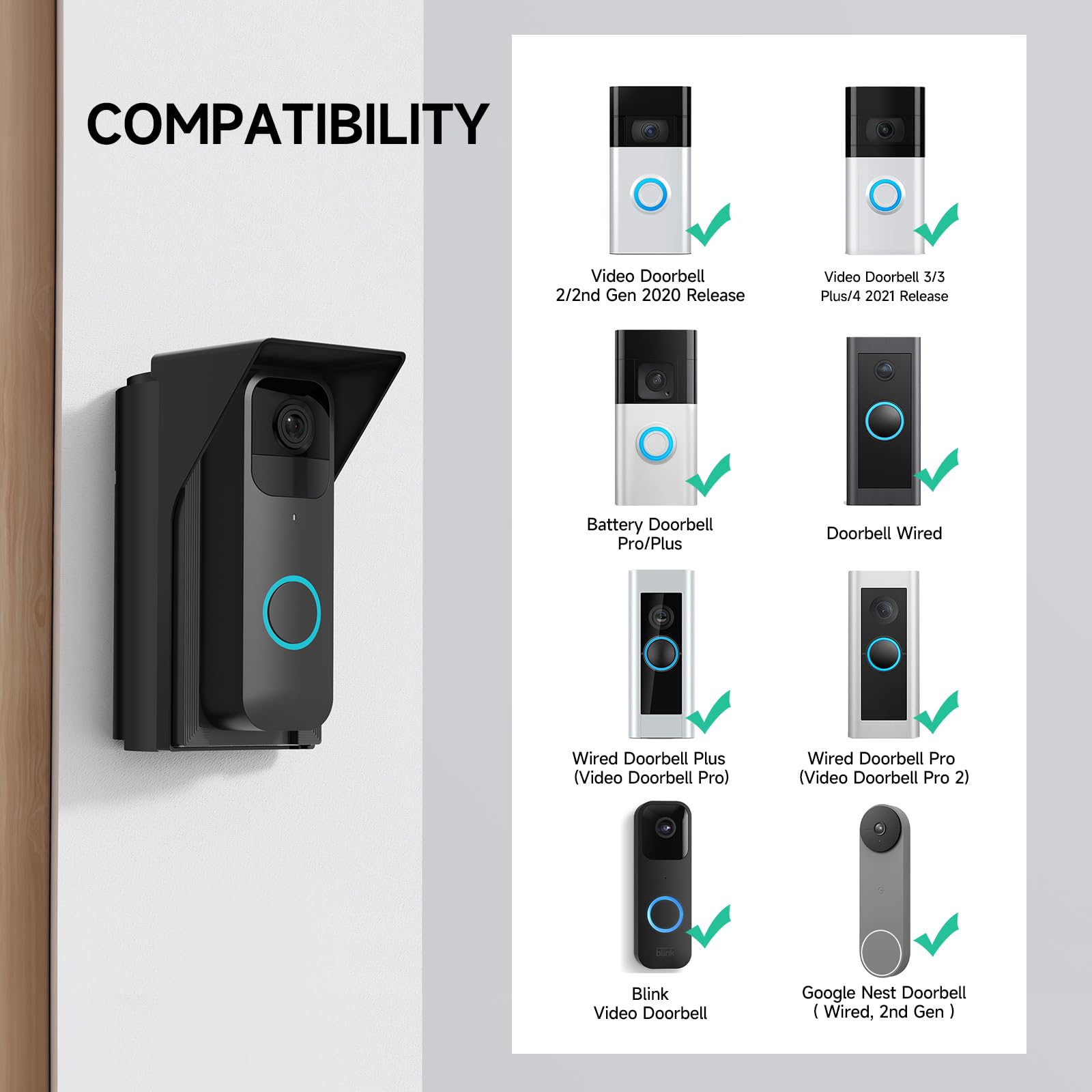 Ayotu Adjustable 30 to 60 Degree Doorbell Angle Mount Compatible with Blink Video Doorbell, Nest Doorbell (Wired), Video Doorbell Wired/Pro/Pro 2/4/3/3 Plus/2nd Gen (2020 Release)/2/1, Black