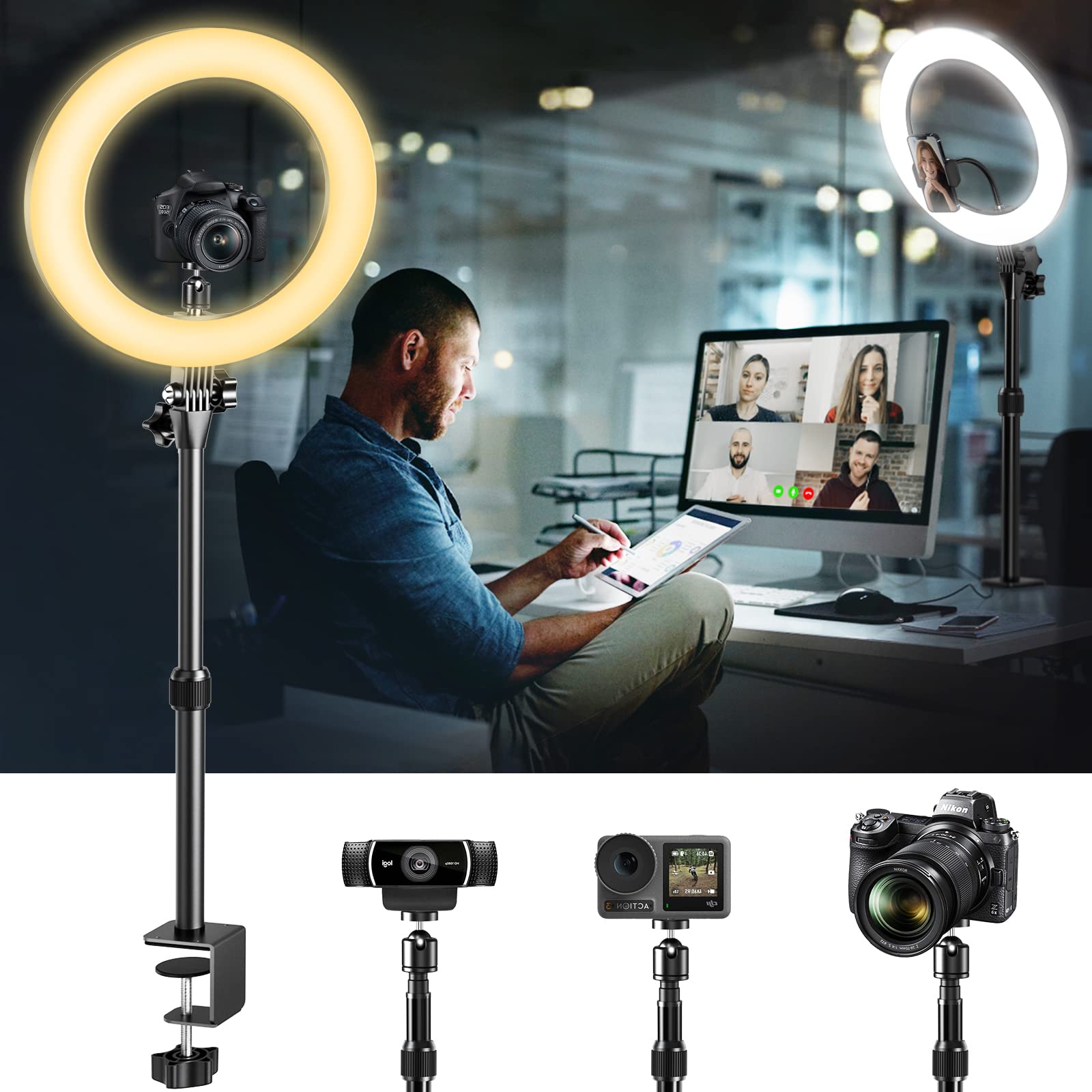12'' Selfie Ring Light with Stand and Phone Holder - Tripod for iPhone with Ring Light, Circle Light for Video Recording, Photography, TikTok (12-INCH Ring Light with Tripod)