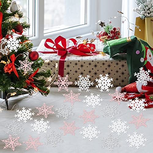 200Pcs Snowflakes Confetti Decorations for Winter Wonderland Decorations, White Pink Silver Winter Snowflake Confetti for Winter Christmas Birthday Holiday Party Table Decorations Supplies