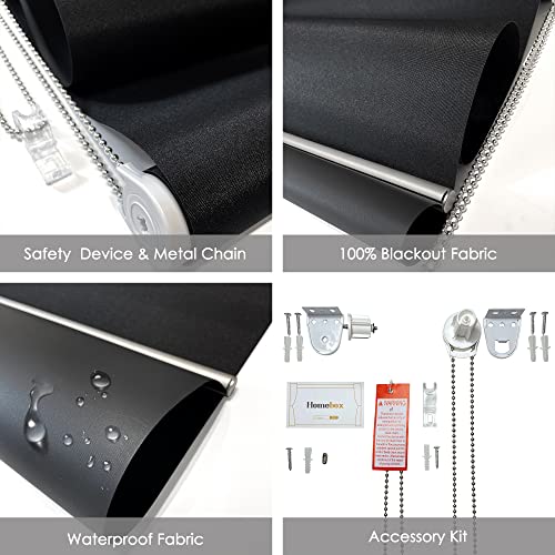 100% Blackout Roller Window Shades, Window Blinds with Thermal Insulated, UV Protection Waterproof Fabric, roll up and Down Blinds for Home and Office (Black - 20" W x 72" H)