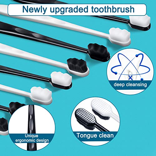 Patelai 20 Pieces Extra Soft Toothbrush Micro Nano Toothbrushes 20,000 Soft Bamboo Charcoal Bristles Toothbrush Soft Bristle for Fragile Teeth Oral Gum Recession, Black and White
