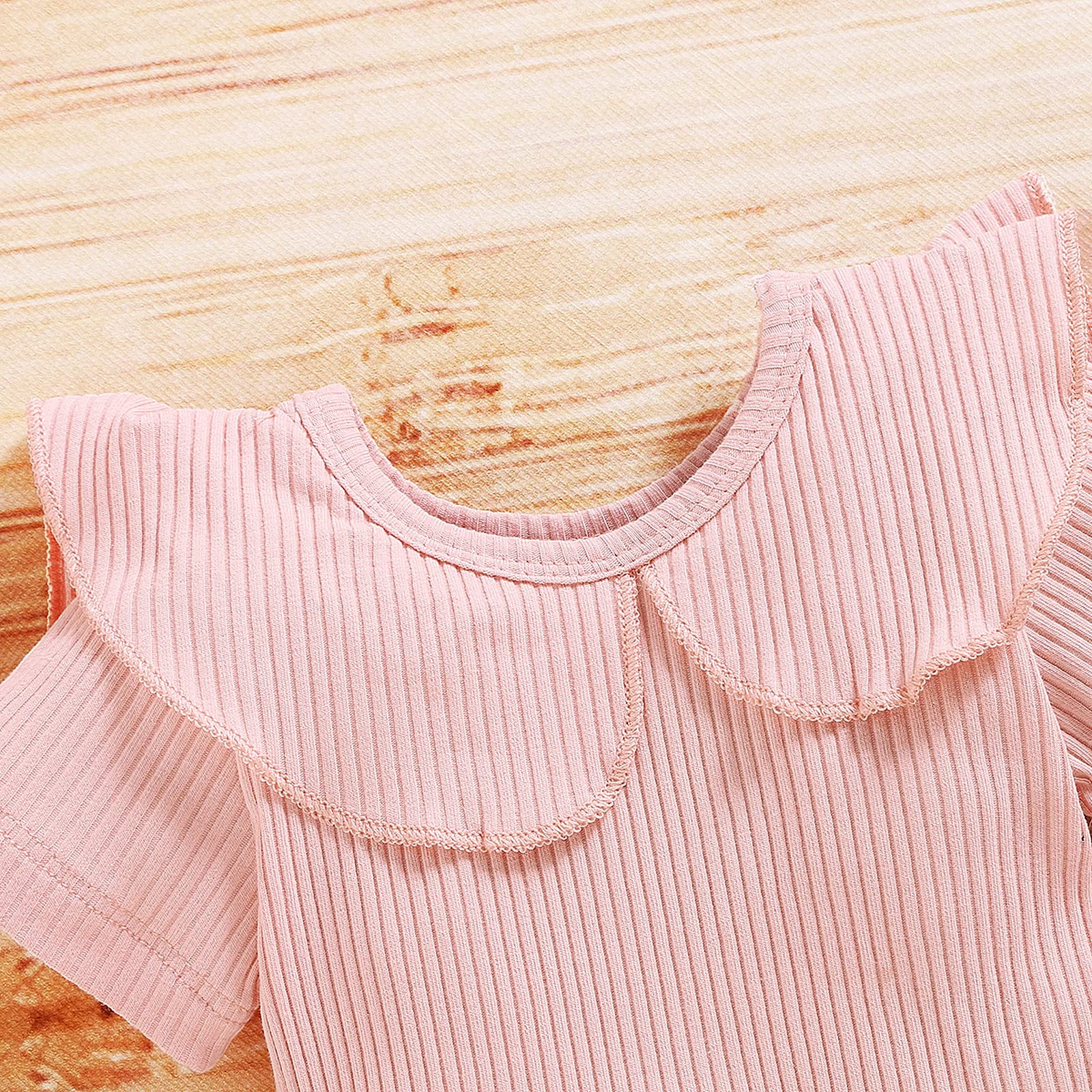 Dimoybabe Newborn Baby Girl Clothes Summer Infant Outfit Cute Ruffle Romper Short Set Solid Pink 3-6 Months 80cm