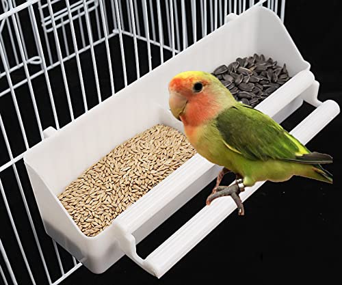 2X Small Bird Feeder Double Dish Pet Bird Water Feeder Cup with Standing Frame Plastic Seed Food Feeder for Parrotlet Sugar Glider Finches Cockatiels Parakeets Cage Feeder