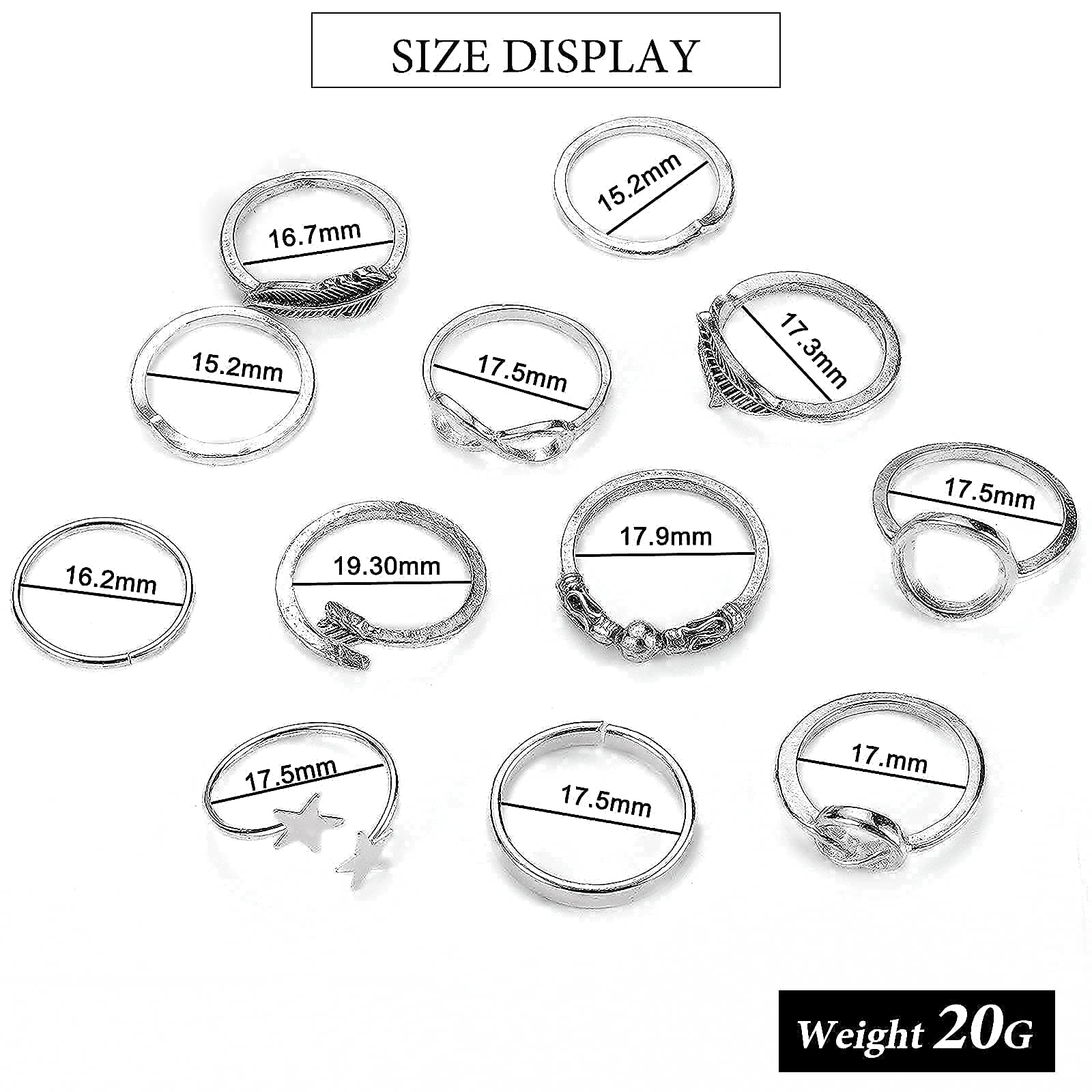 12 Pack Silver Knuckle Ring Set for Women Stackable Vintage Rings for Teen Girls Boho Trendy Finger Rings Adjustable Various Punk Rings Aesthetic Friendly Stacking Ring Sets Gifts