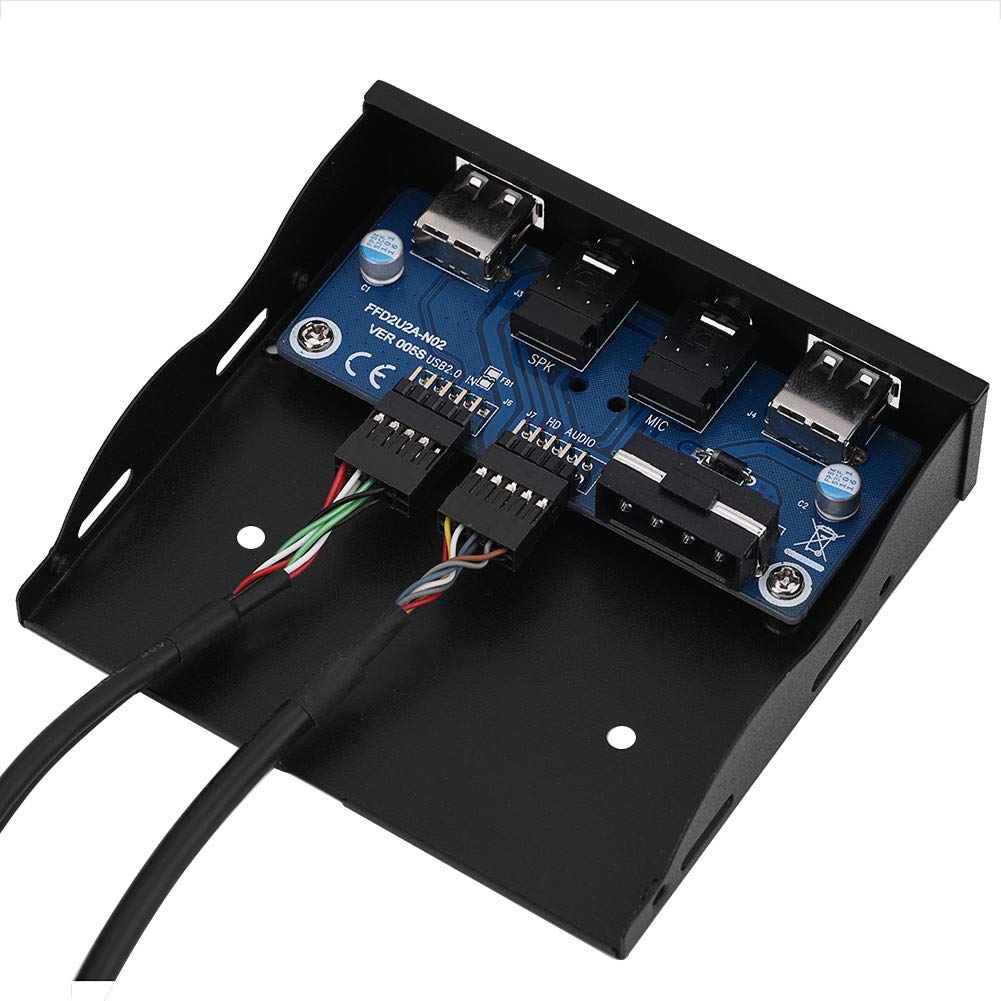 GOWENIC Front Panel USB Hub 3.5 Inches Floppy Front Panel 2 Port USB 2.0 with HD Audio Mic Output Port for Desktop(with 9Pin Cable)