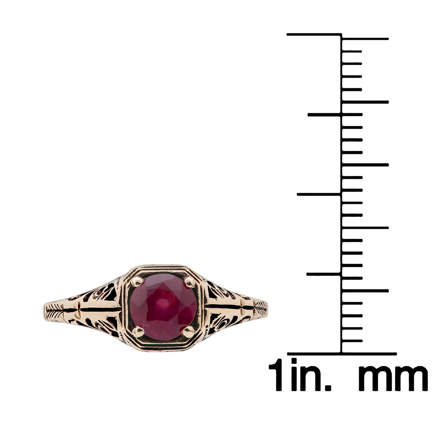 10k Yellow Gold Vintage Style Genuine Round Ruby Filigree Ring