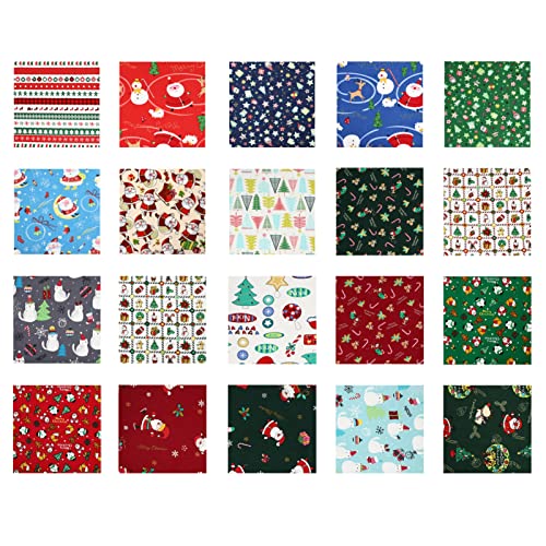 20 Sheets Christmas Fabric Bundles Sewing Craft Square Patchwork Precut Printed Fabric Scraps Quilting Sewing Polyester Fabric for DIY Christmas Stocking Wreath Doll Dress Apron Supply