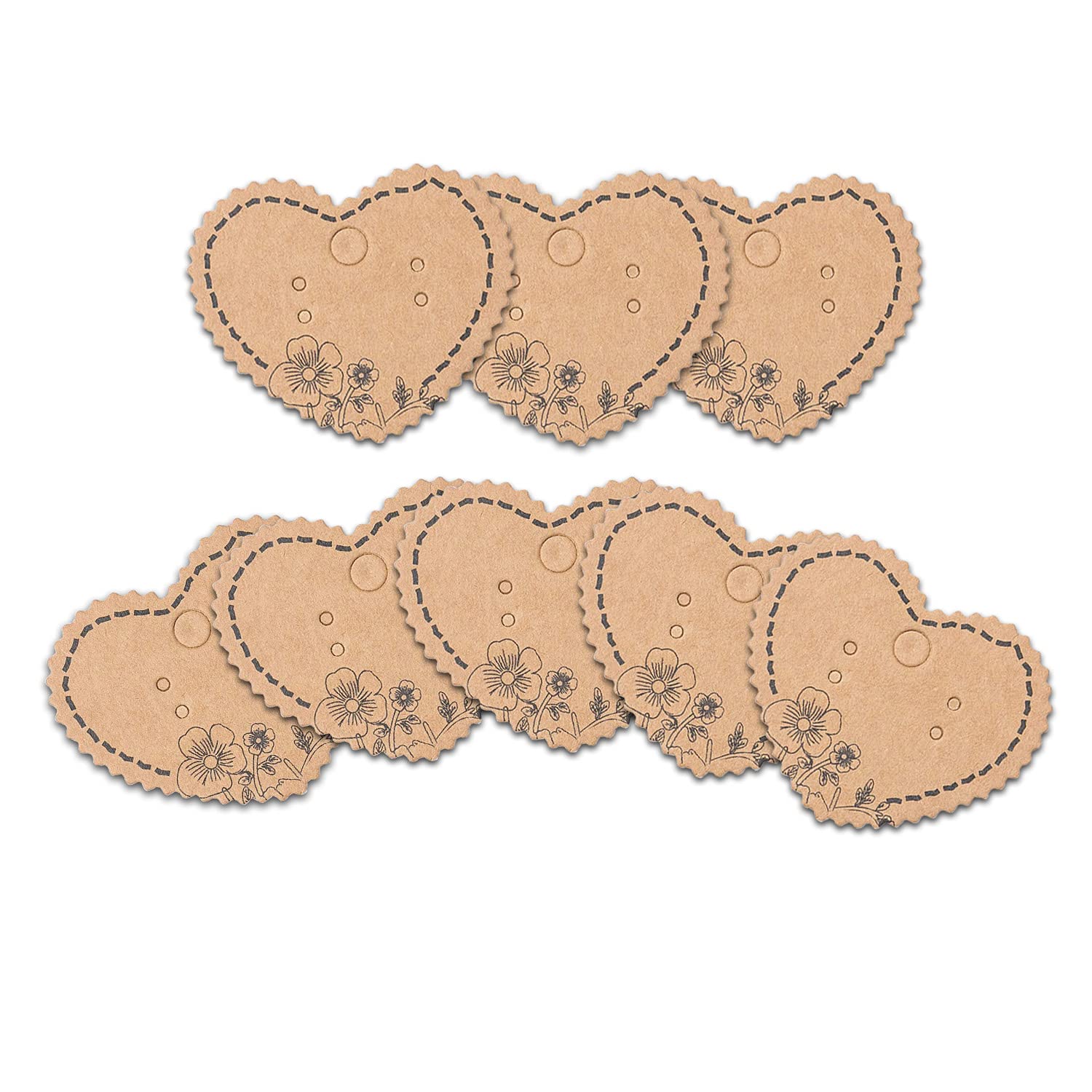 100 Pieces Heart Shape Earring Holder Cards Earring Display Cards Kraft Paper Tags for Ear Studs Display 1.96"x1.6" (Brown)