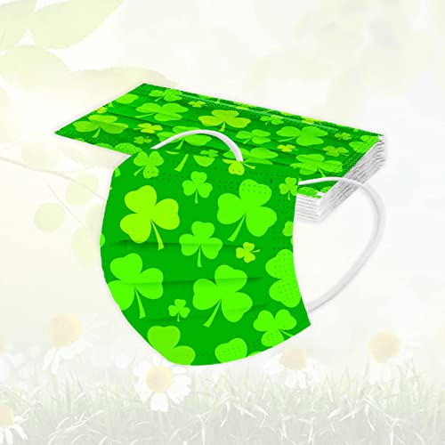 20-50PCS Holiday Disposable Face Mask for Adult, Easter St Patrick's Day Masks Protection with Silicone Mask Ear Strap (St Patrick's Day Shamrock, 50PCS)