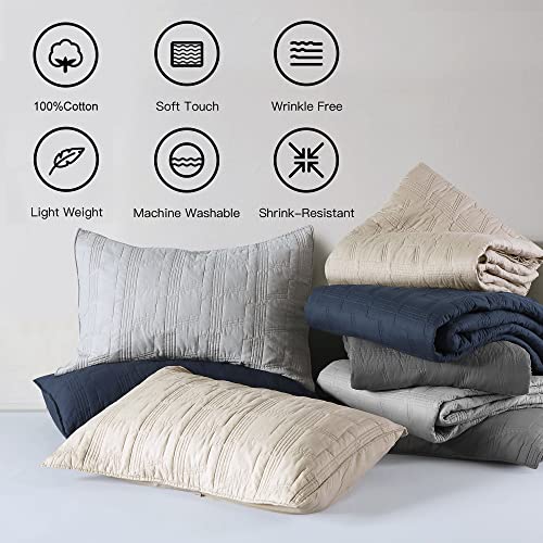 100% Cotton Quilt Set Queen Size, Grey Pre-washed 3-Piece Bedspread Coverlet Set, Cozy Lightweight Stitching Decorative Bedding Cover with 2 Shams in Geometric Pattern Rustic Style for All Season