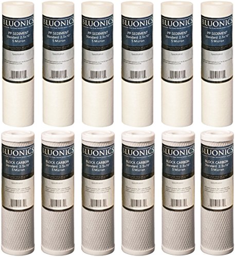2.5" x 10" Sediment & CTO Carbon Block Replacement Filters Package of 12 Total Bluonics Filters