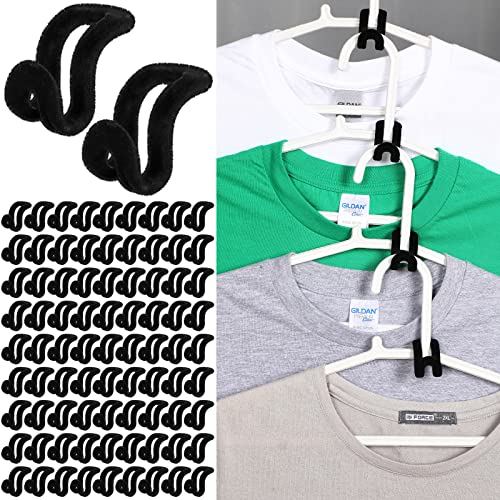 150 Pcs Velvet Clothes Hanger Connector Hooks, Hanger Extender Clips, Space Saving Cascading Hanger Hooks for Organizer Closet, Black