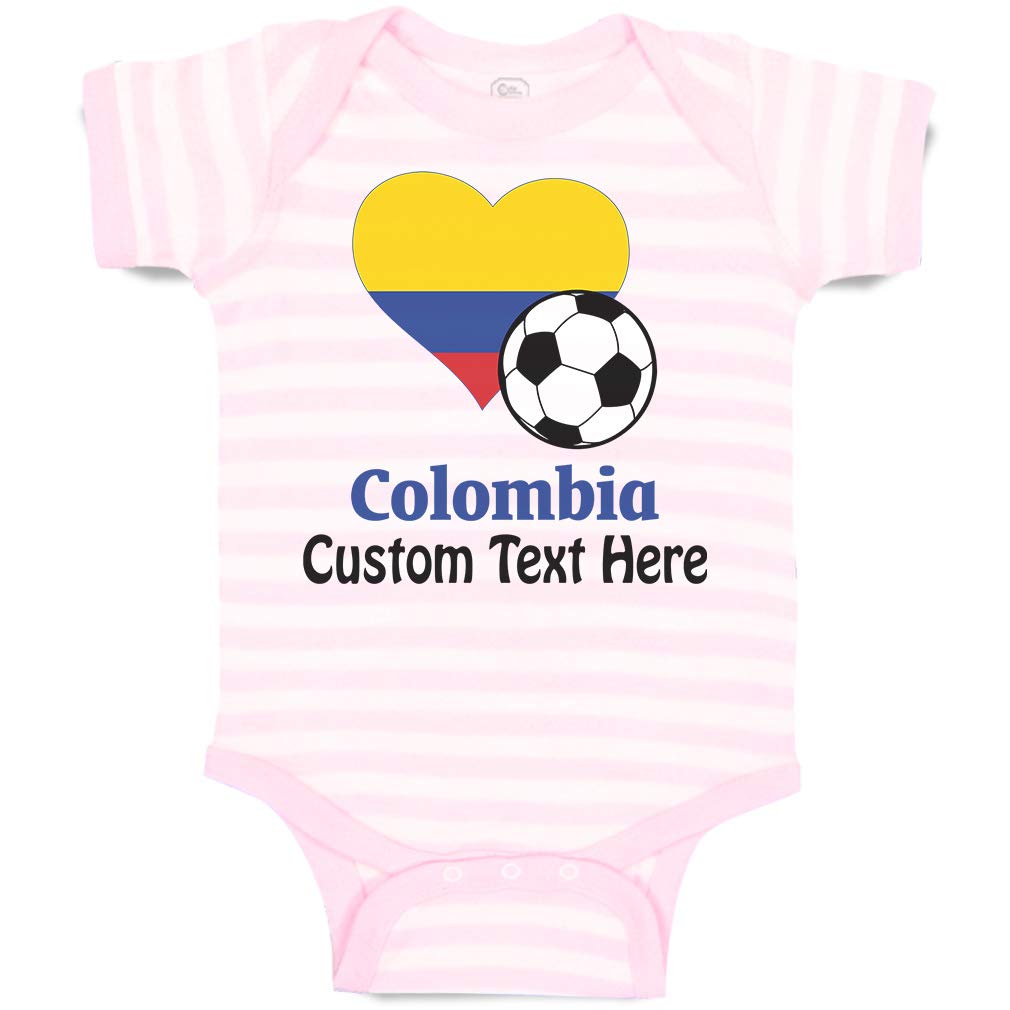 Custom Personalized Baby Bodysuit Colombian Soccer Colombia Football Funny Cotton Boy & Girl Striped Baby Clothes Stripes Soft Pink White Personalized Text Here 6 Months