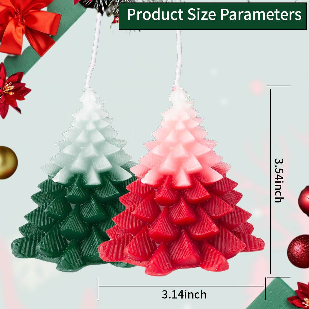 2 Pcs Large Christmas Candles Decor, Christmas Tree Shaped Scented Candle Tea Lights Candles Soy Wax Aromatherapy Candles Gift for Christmas Party Decor Home Table Holiday New Year Decorations