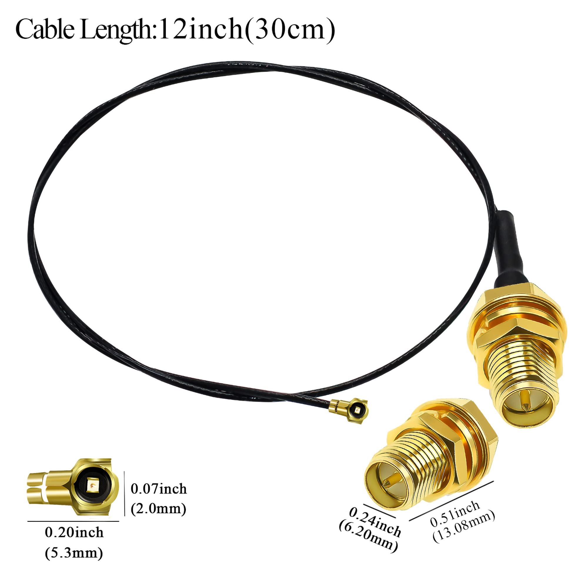 IPX to RP-SMA Female Extension Cable 0.81mm U.fl MHF4 to RP SMA Female Wifi Antenna Cable for Wireless Network Bluetooth Mini PCI to Reverse Polarity SMA Female Coaxial Cable 12inch (30cm) 5 Pack