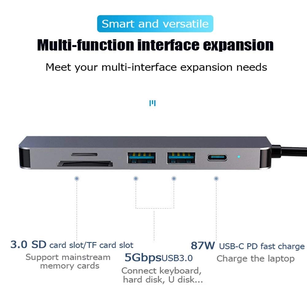 GPPZM USB HUB C Adapter 6 in 1 USB C to USB 3.0 HDMI-Compatible Dock USB-C Type C 3.0 Splitter