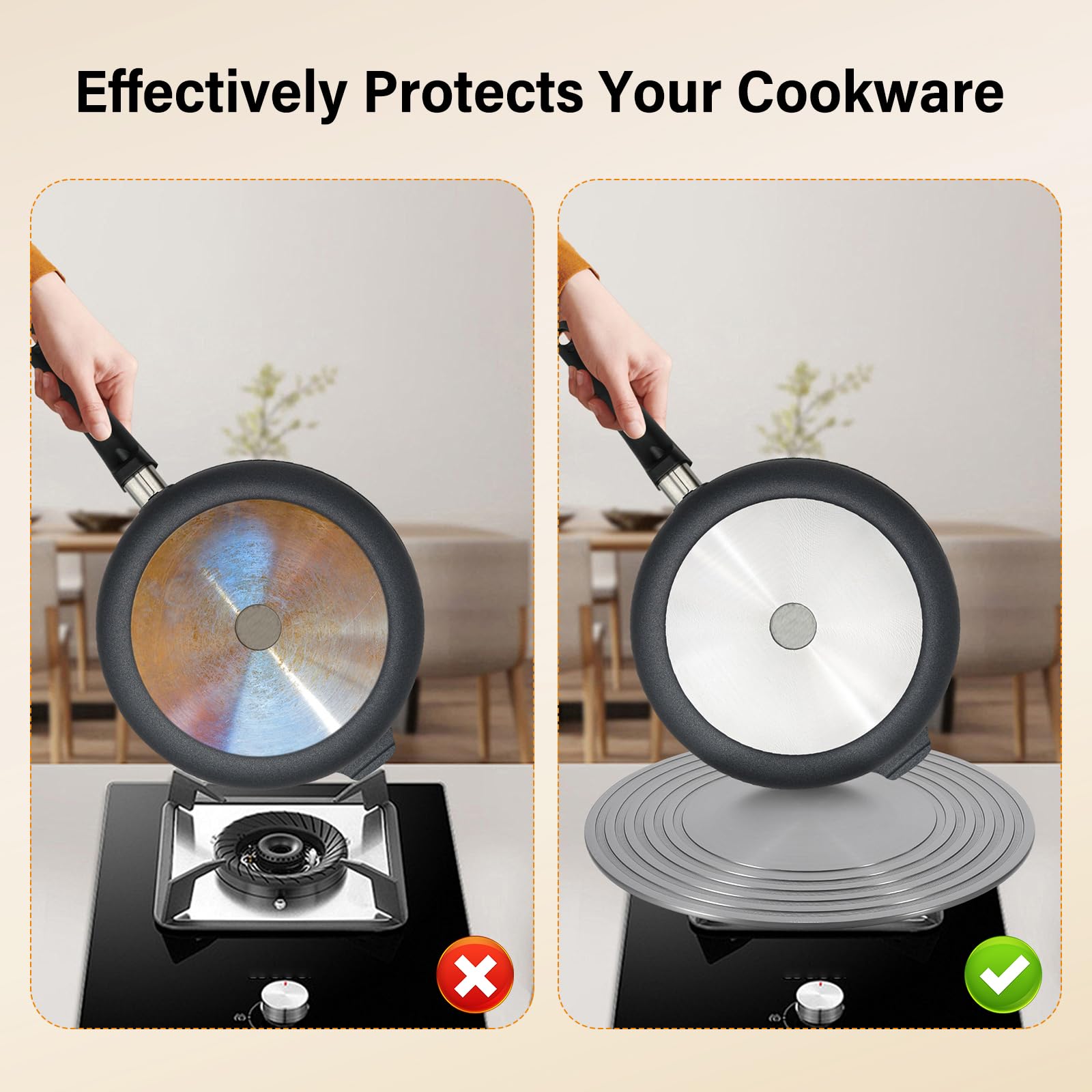 2 Pack Gas Stove Heat Diffuser Plate, Round Fast Defrosting Tray Aluminum Non-Stick Coating Cookware Simmering Thawing Plate Conduction Multifunctional, Flame Guard Protection Stovetop (9.3'' & 11'')