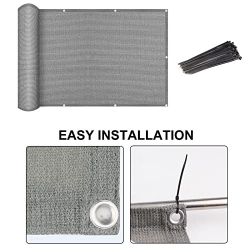 2'6" x 15' Grey Fence Screen Balcony Privacy Screen Shade Netting Mesh Cloth with Grommets for Apartment, Patio, Backyard, Porch, Railing - Customized Size
