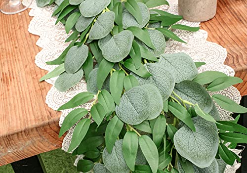 10 Pcs 6.2 Feet Artificial Silver Dollar Eucalyptus Leaves Garland with Willow Vines Twigs Leaves String for Doorways Greenery Garland Table Runner Garland Indoor Outdoor.…
