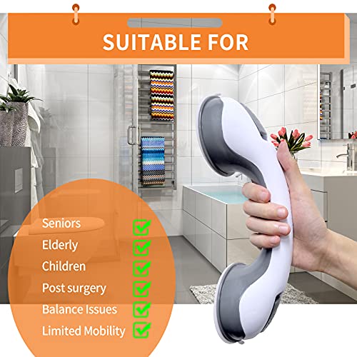 12'' Portable Grab Bars for Bathroom,Ultra Grip Dual Locking Shower Handles for Elderly,Safety Suction Grab Bars for Shower,Balance Assit Hand Rail Support,Injury,Senior,Kids(Gray, 12"-Pack of 2)