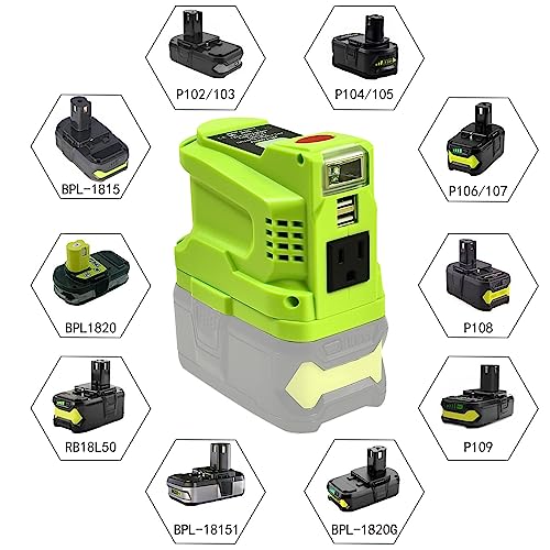 150W Power Inverter for Ryobi 18V Volt Lithium Battery,Portable Power Station Inverter with 2-USB&AC 110V-120v 200LM LED Light(Inverter only)