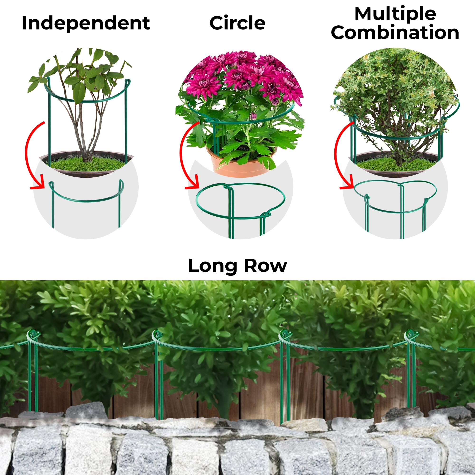 12 Pack Tall Snake Plant Support Stakes β 10" W x 24" H Half Round Peony Cages and Supports for Indoor and Outdoor Plants β Plant Cage Ring Support for Flower - Peony, Tomato, Hydrangea, Rose Bush
