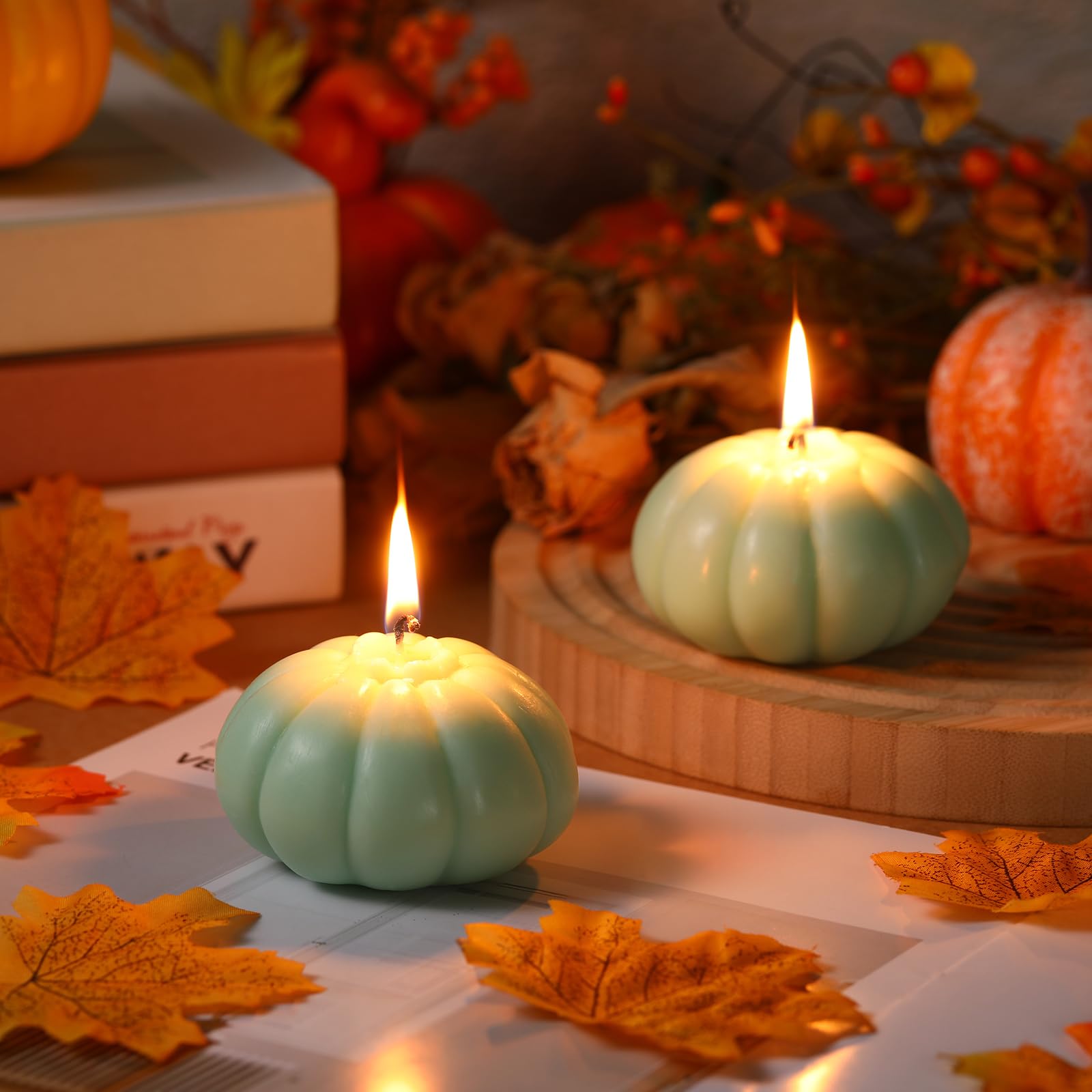 2 Pieces Pumpkin Shaped Scented Candles Thanksgiving Fall Pumpkin Candles Decoration Halloween Aromatherapy Candle for Home Kitchen Table Decor Halloween Party Supplies (White)